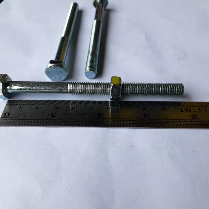 Jual M8X100 (10 cm) BAUT MUR HEXAGON PUTIH FULL DRAT BMP M8 X 100 PANJANG 10 cm DIAMETER BODY ...