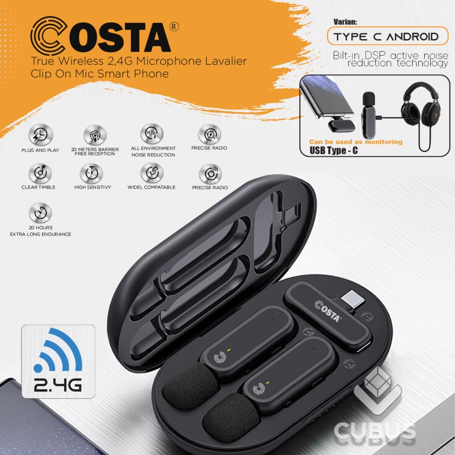 Jual COSTA True Dual TX Wireless Microphone Lavalier Clip On Monitoring ...
