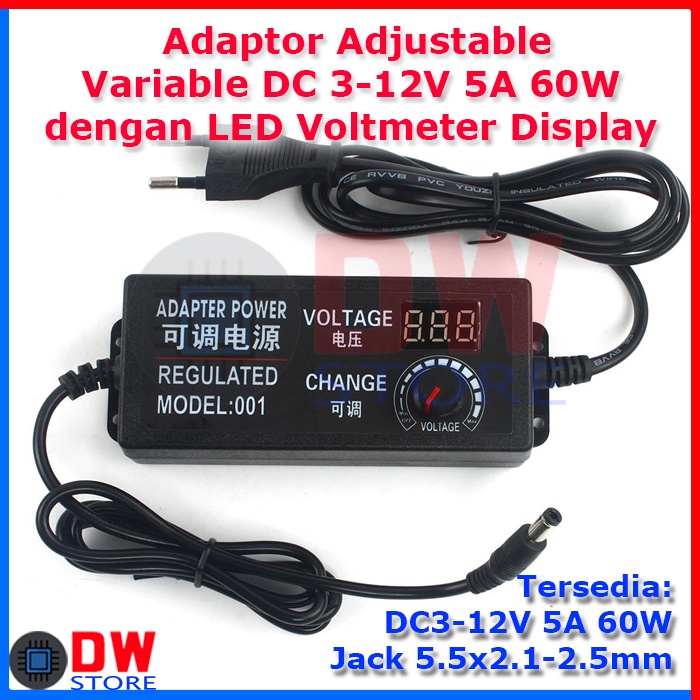 Jual Adaptor Adjustable Variable Power Supply DC 3V - 12V 3-12 V 5A 60W LED Voltmeter Display ...