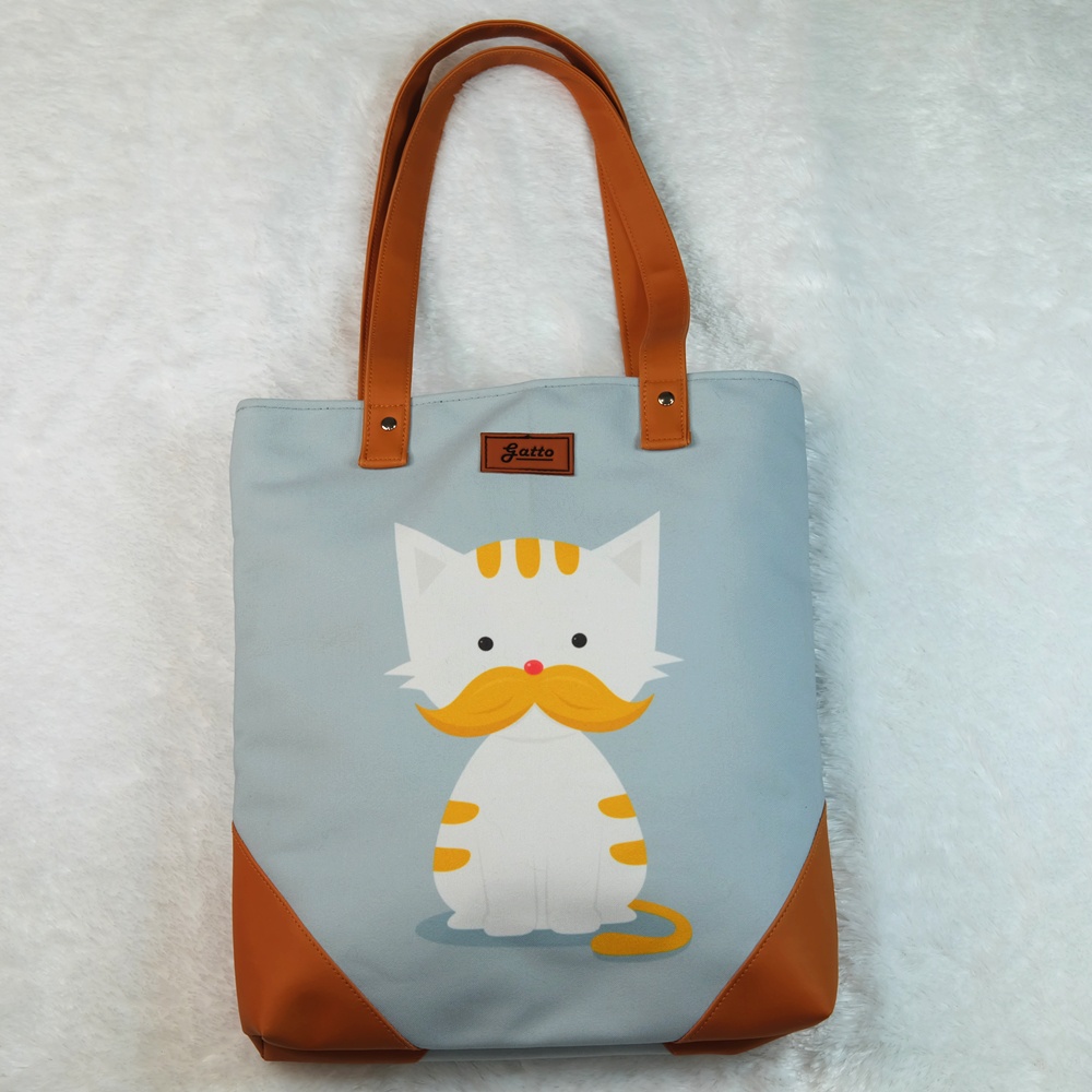 Jual Tas Tote Bag Wanita Motif Kucing / Tote Bag Premium Gatto / Tas ...
