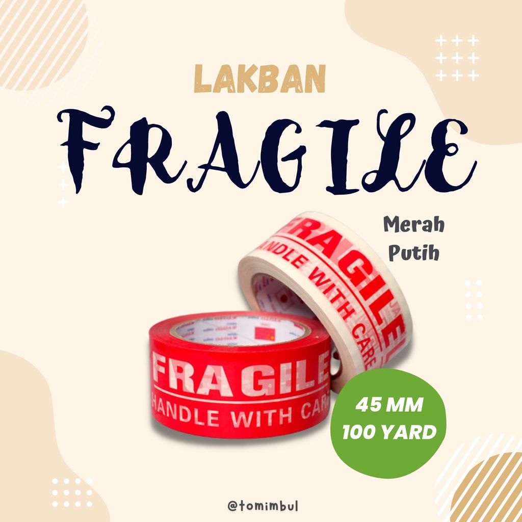 Jual Lakban Isolasi Fragile Merah / Putih Murah 45 MM x 100 Yard Full ...