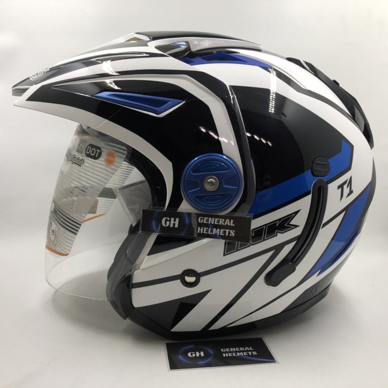 Jual HELM INK T1 MOTIF 1 WHITE BLUE PUTIH BIRU DOUBLE VISOR HALF FACE ...