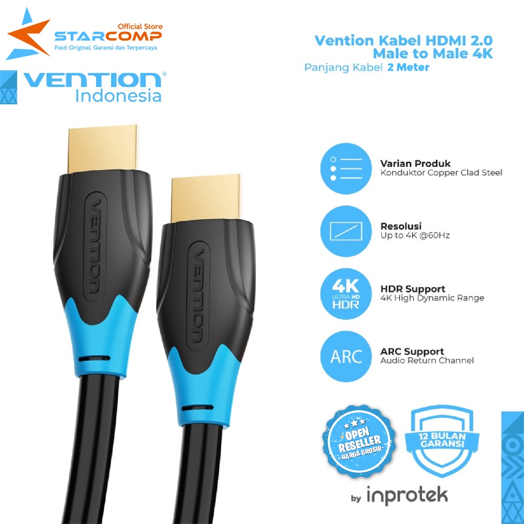Jual Vention AAC Kabel HDMI Male to Male HDMI Vention 1.5M / 2M / 3M / 5M / 8M | Shopee Indonesia