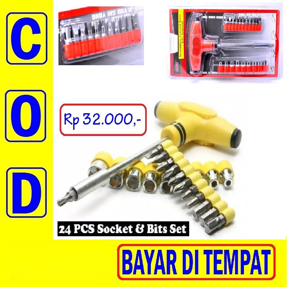Jual LOR 33A OBENG DAN KUNCI T SET 24PCS Socket Bits Screwdriver Alat ...