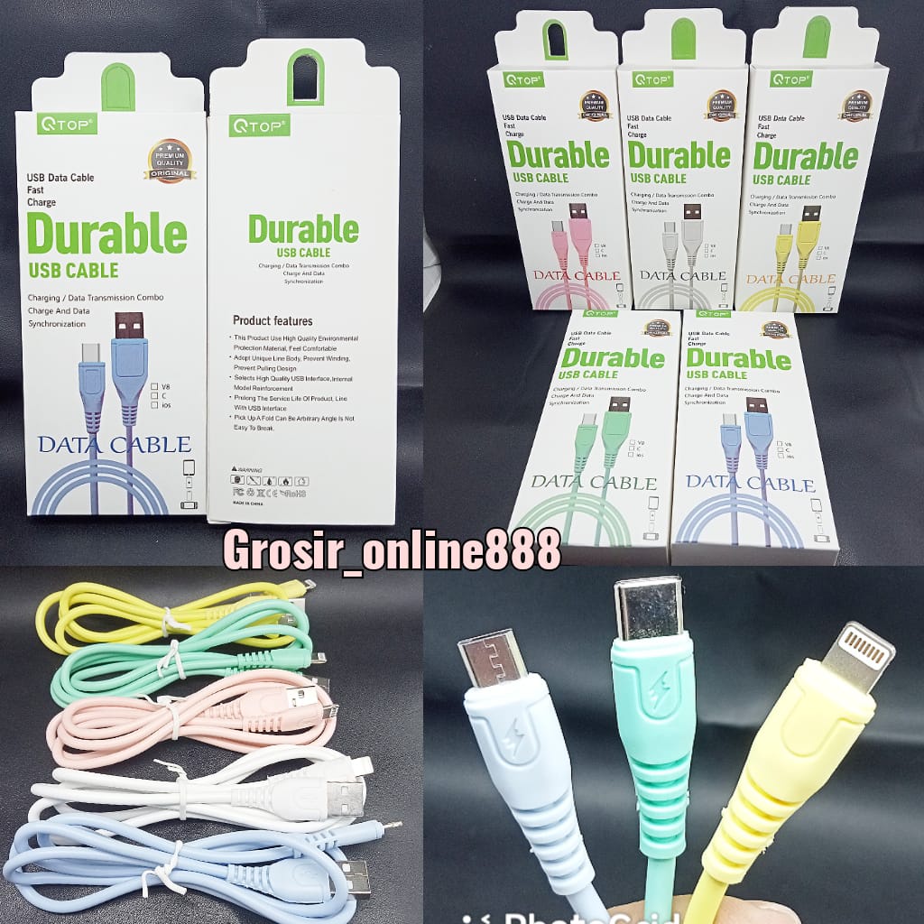 Jual Kabel Data Qtop Q303 kabel Charger Macaron Cable Micro Usb Type C & Iph Top Quality Super ...