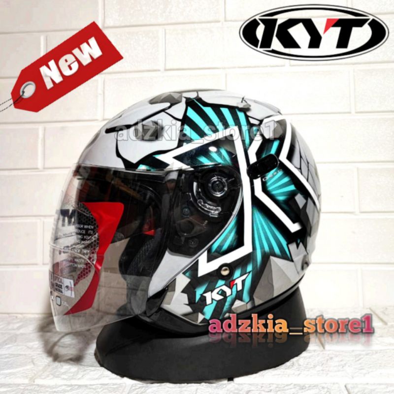 Jual HELM KYT DJ MAXI MOTIF #3 ASPHALT GREY AQUA BLUE | HELM HALF FACE |VISOR VENOM | Shopee ...