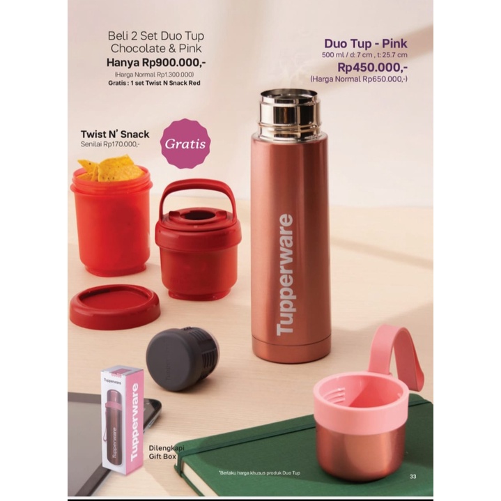 Jual TUPPERWARE DUO TUP (1) - PINK DAN CHOCOLATE / TERMOS AIR | Shopee ...