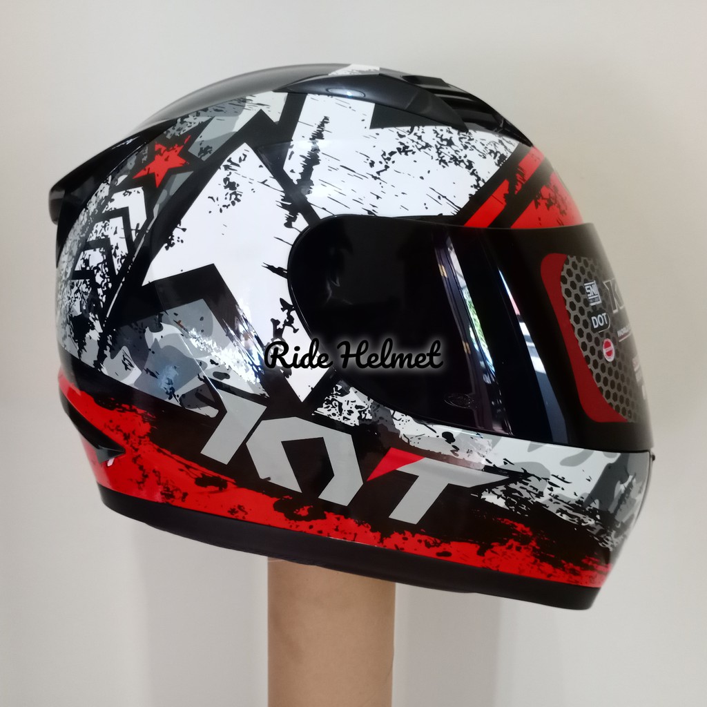 Jual Helm KYT Full Face R10 Motif Seri 3 Black White Red Fluo Original ...