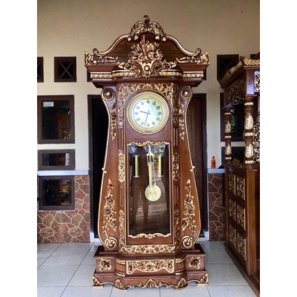 Jual Almari Jam Bagong Ukir Kayu Jati + Bandul Jam Murah | Shopee Indonesia