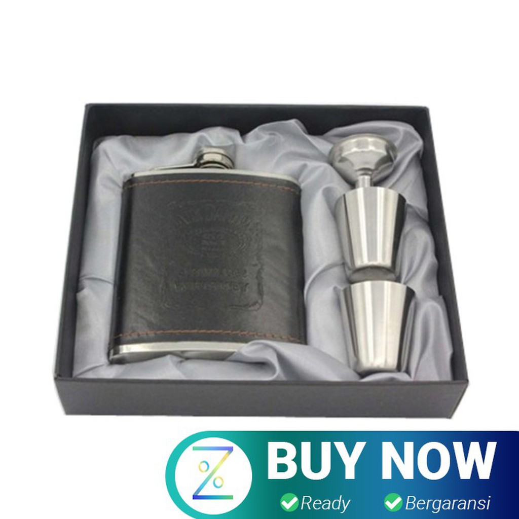 Jual Botol Bir Hip Flask Stainless Steel Leather dengan Shot Glass 7Oz ...