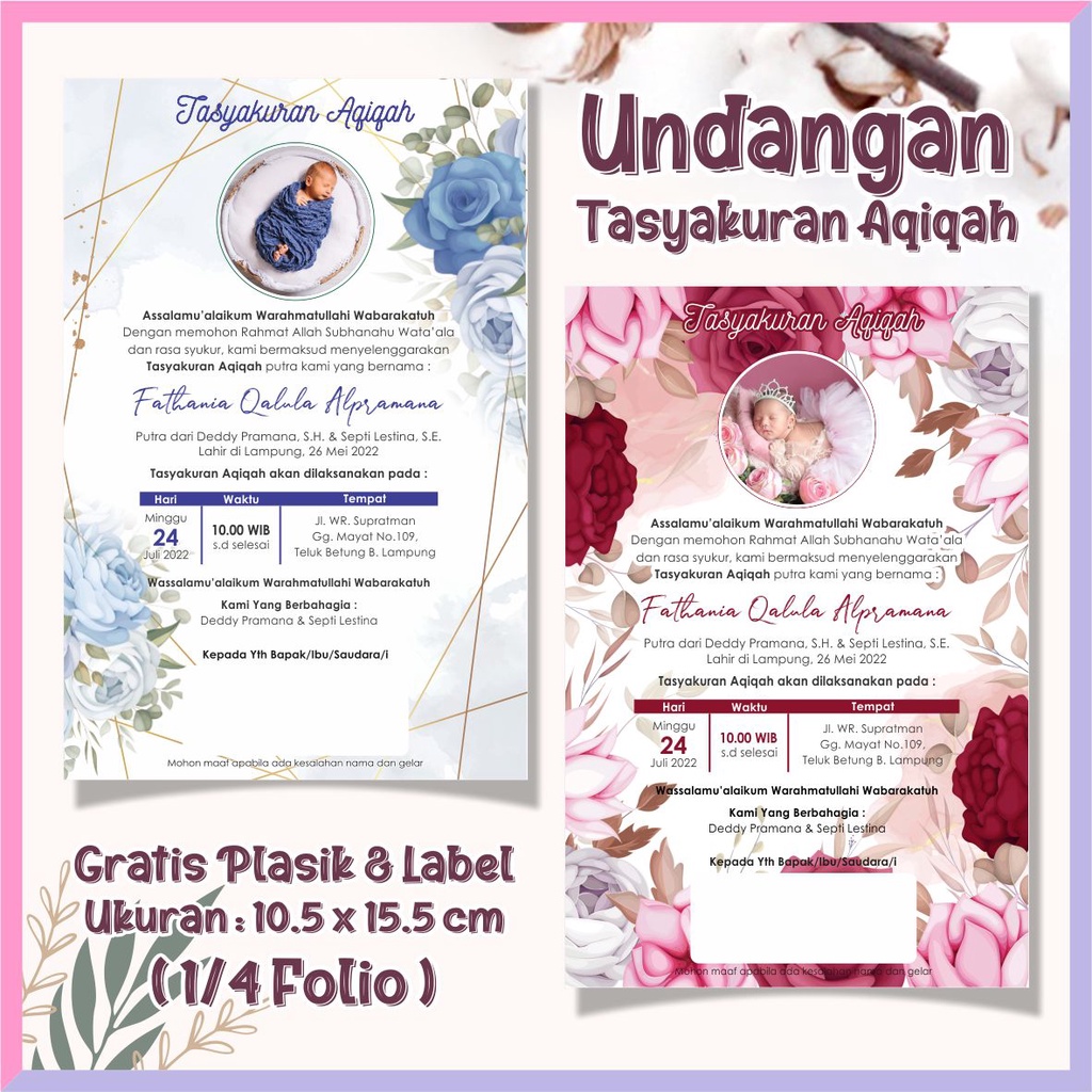 Jual Undangan Aqiqah Gratis Plastik / Undangan Tasyakuran Aqiqah ...