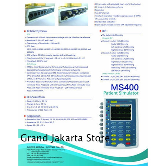 Jual Contec MS400 Multi Parameter Simulator EGC IBP Monitor Respiration Patient EKG MS-400 Sleep ...
