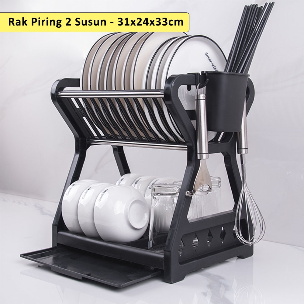Jual Rak Dapur 2 Susun + Hook + Pengering - Piring Sendok Gelas ...