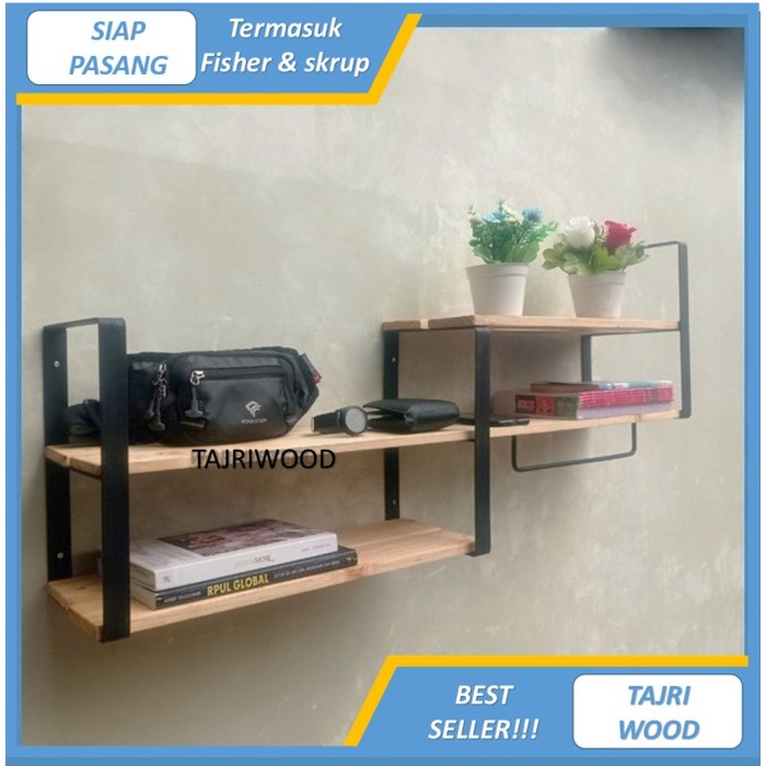 Jual TRIPLE LEBAR 20CM TORA RAK DINDING 2 AMBALAN KAYU DAN BESI BUKU ...