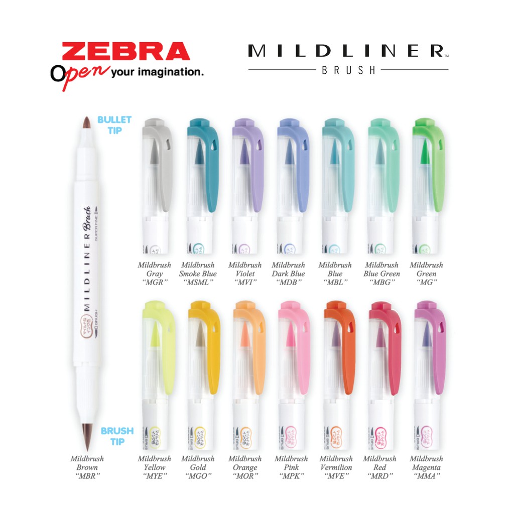 Jual Zebra Mildliner Brush Pen / Double-Sided Highlighter / Brush - Bullet Tip | Shopee Indonesia