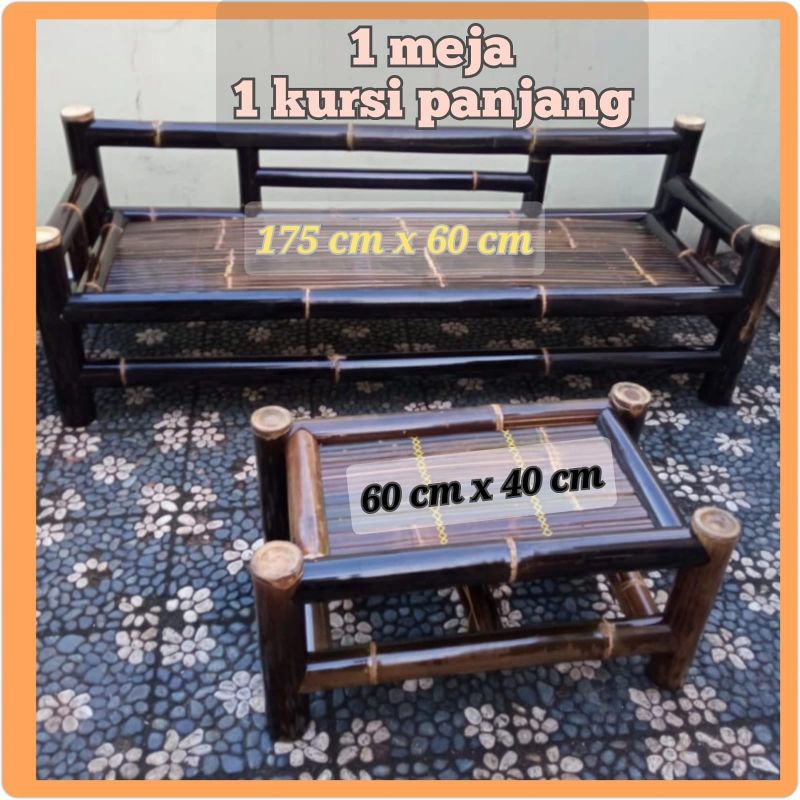 Jual PROMO bale bambu hitam 1 set kursi bambu Hitam kursi taman kursi ...