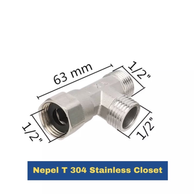Jual Nepel T Stainless 304 1/2 Inch - Nepel Tee 1/2" Mur Closet Kloset ...