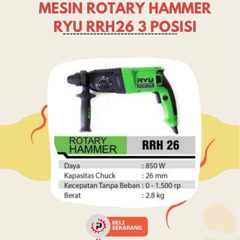 Jual Mesin Bobok Tembok Rotary Hammer RYU RRH26 | Shopee Indonesia
