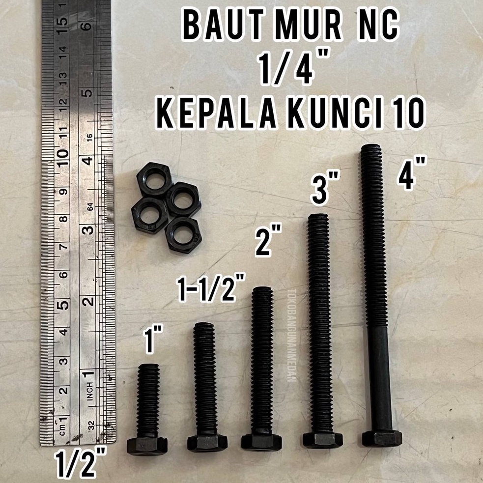 Jual BAUT MUR HITAM 1/4 INCH - KEPALA KUNCI 10 MM DRAT KASAR | Shopee Indonesia