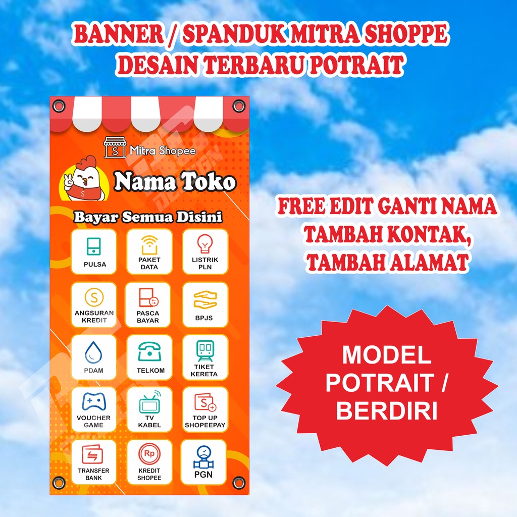 Jual BANNER / SPANDUK MITRA SHOPEE TERBARU (POTRAIT) FREE EDIT | Shopee Indonesia