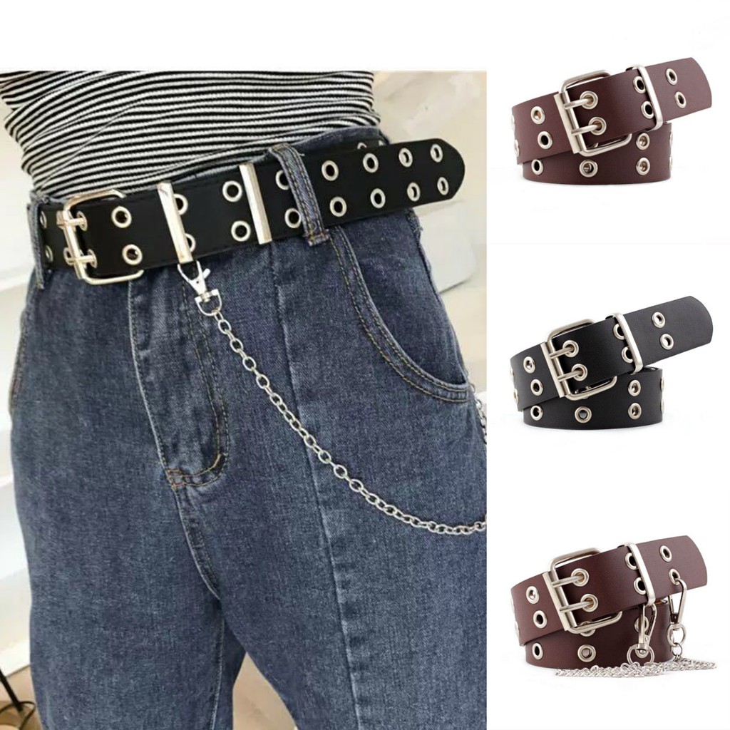 Jual [COD] Ikat Pinggang Kulit Imitasi Aksen Lubang Tali Ganda dengan ...