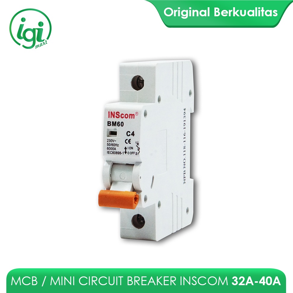 Jual MCB LISTRIK INSCOM 1P 32A 40A / MINI CIRCUIT BREAKER 1 PHASE 32A - 40A | Shopee Indonesia