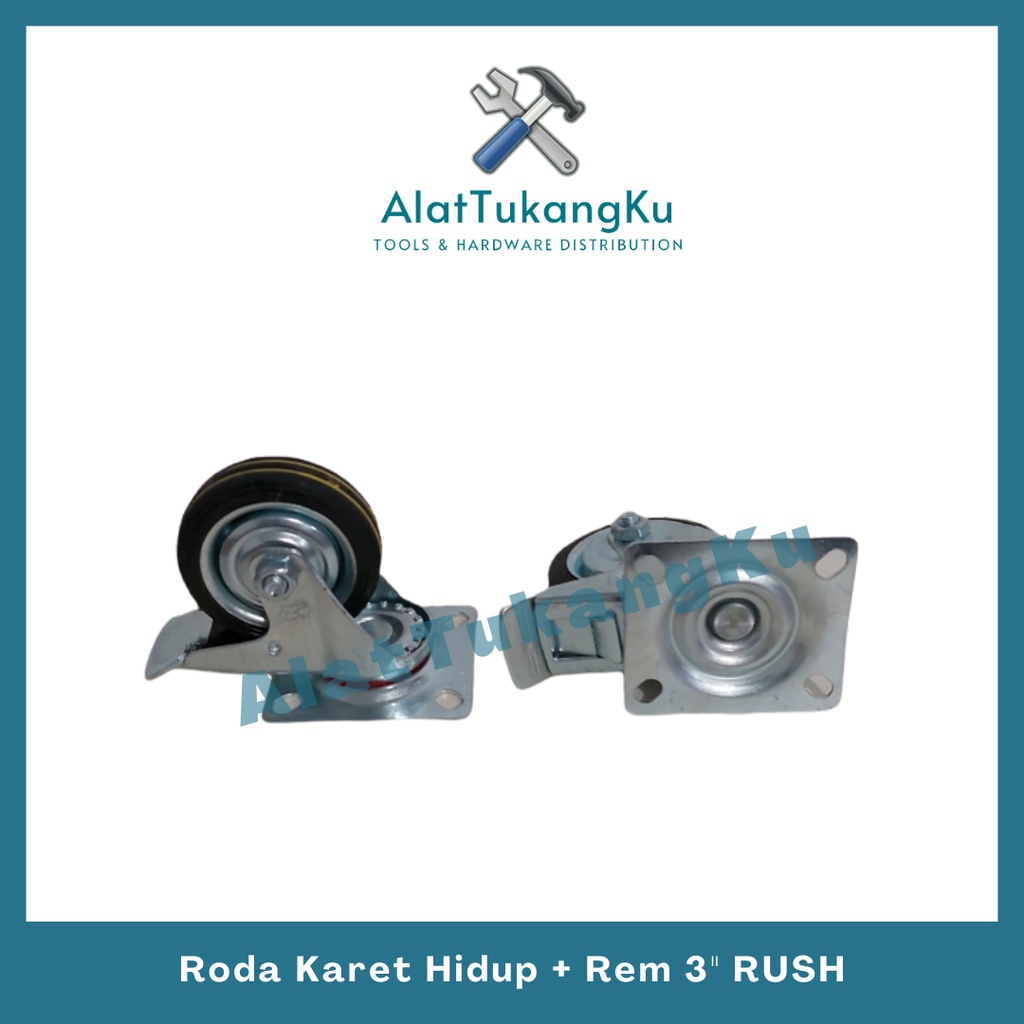 Jual Roda Karet Hitam Rem 3" / Roda Karet Hidup + Rem 3 Inch / Roda ...