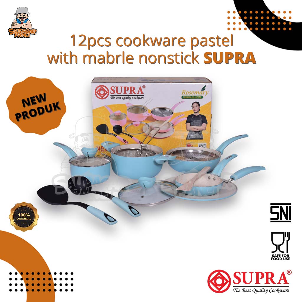 Jual Supra 12 Pcs Cookware Set Pastel White Marble Anti Lengket ...