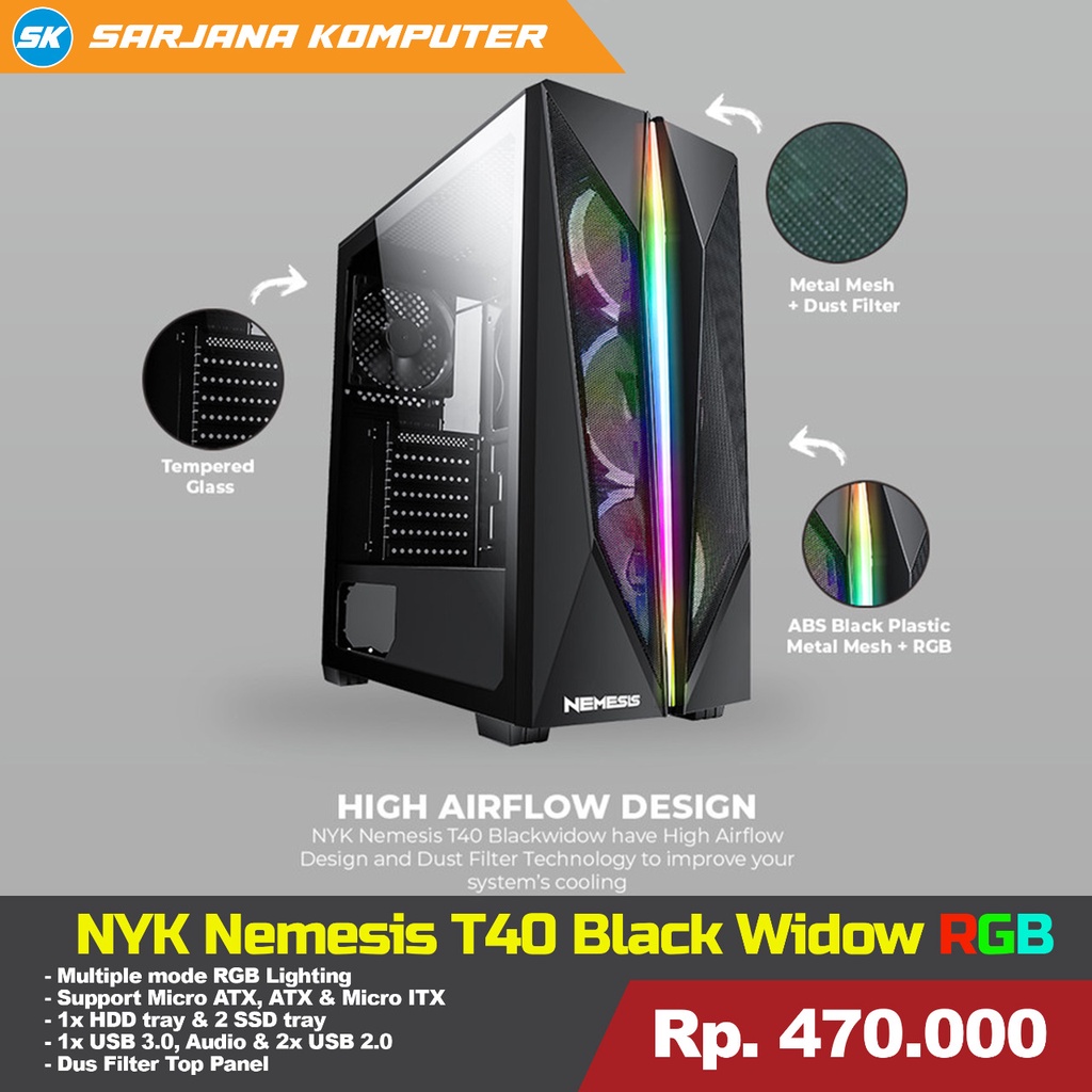 Jual NYK Nemesis Casing Gaming T40 Black widow case cpu gaming | Shopee ...