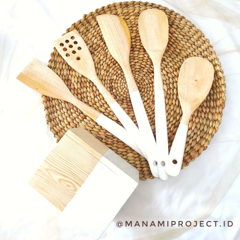 Jual SET Sutil Kayu WHITE / SET Spatula Aesthetic/ SET Spatula Sutil ...