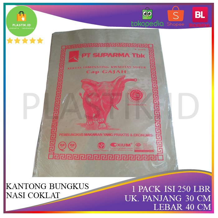 Jual KERTAS PEMBUNGKUS NASI CAP GAJAH BUNGKUS COKLAT MAKANAN (ISI 250 ...