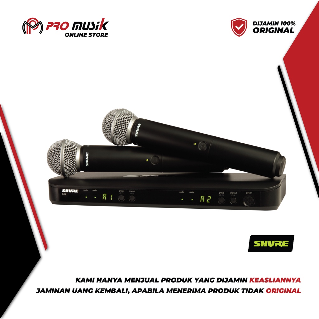 Jual SHURE Mic Wireless BLX288/SM58 2 Mic Handheld Original Garansi Resmi | Shopee Indonesia