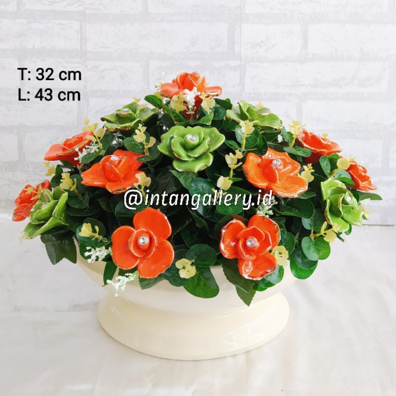 Jual Rangkaian Bunga Pot Oval untuk di Meja isi 28 bunga (Free packing ...