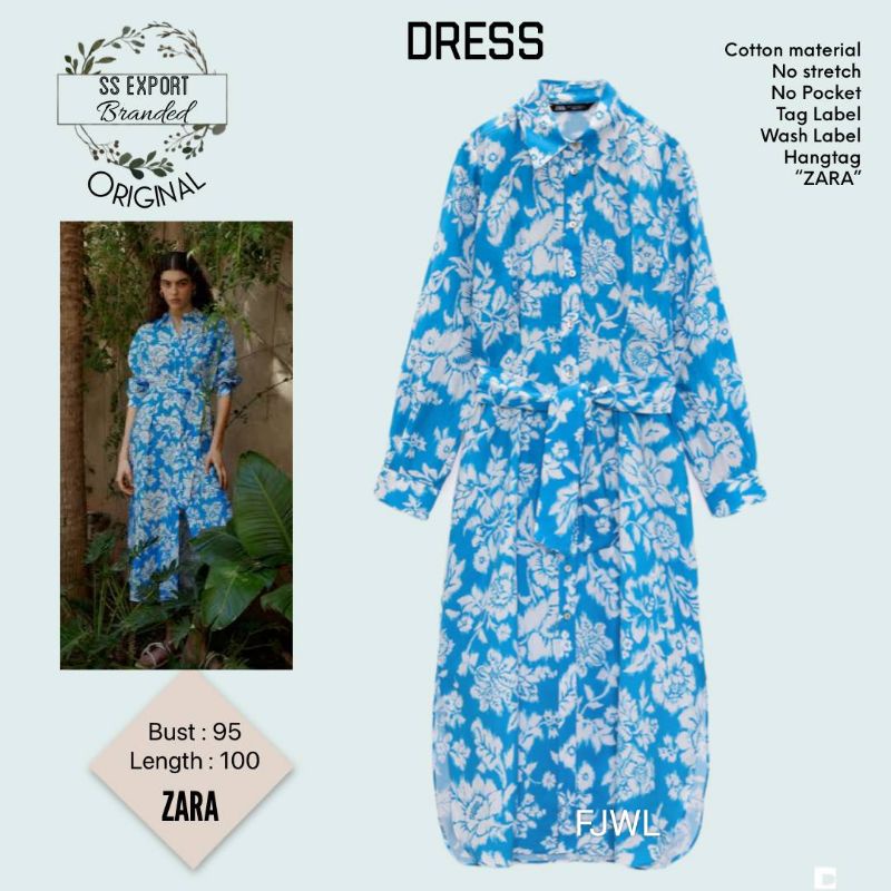 Jual Dress Blue Floral (Cotton) ZaRa - Limited! (Size ada di gambar ...