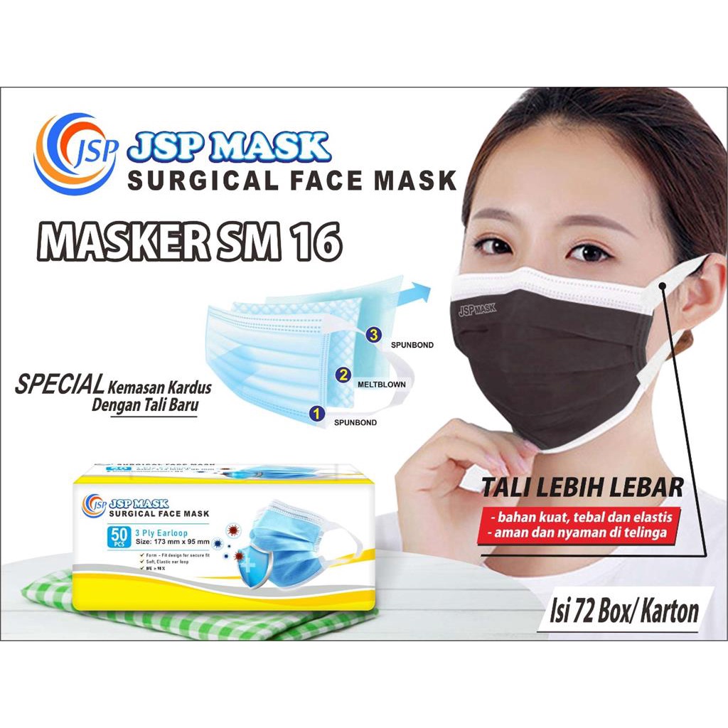 Jual Masker Medis 3PLY/ Masker Medis JSP/ JSP Mask Isi 50Pcs SM16 | Shopee Indonesia