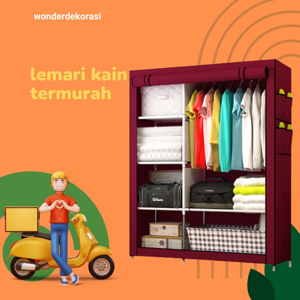 Jual Lemari Pakaian Kain Portable Termurah Lemari Pakaian 3 Sisi Polos ...