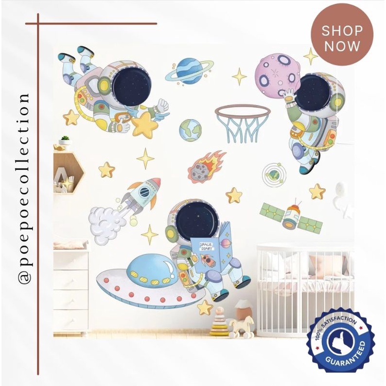 Jual Wallsticker Premium Space Universe Planet Moon Astronot Basket ...