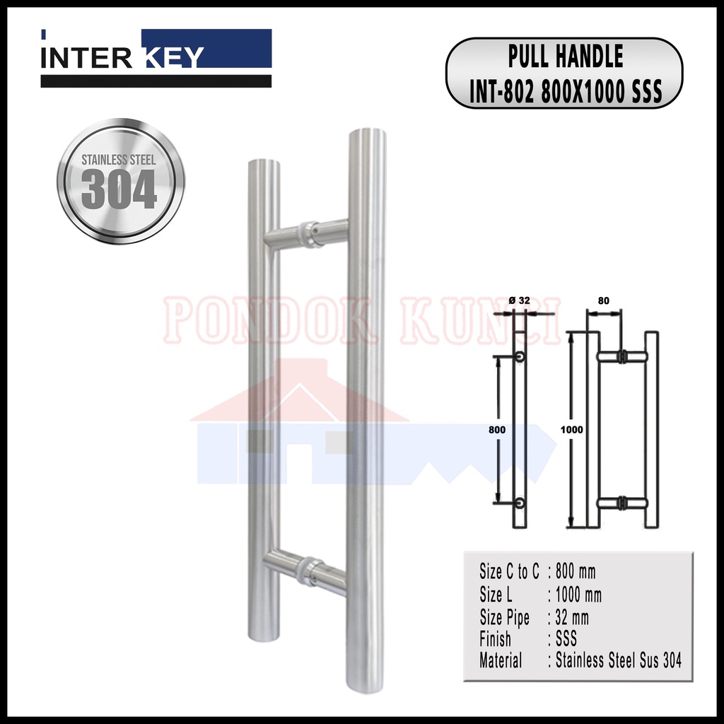 Jual Pull Handle Pintu Rumah Gagang Pegangan Pintu Tarik INTERKEY 802 32x800x1000 SSS (DOFF ...