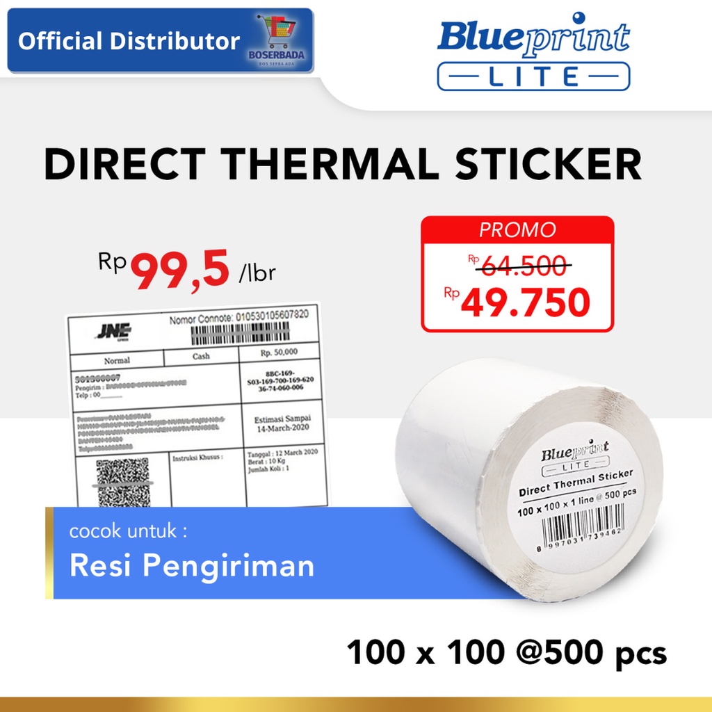 Jual BLUEPRINT LITE- Direct Thermal Sticker / Label Resi 100x100 mm - 500pcs | Shopee Indonesia