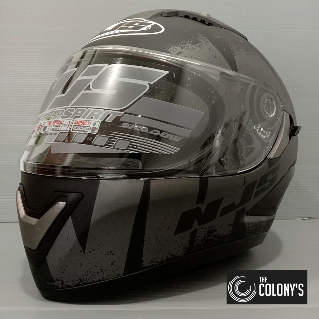 Jual HELM NJS SHADOW FULL FACE FULLFACE MOTIF REAPER BLACK DOFF SILVER ...