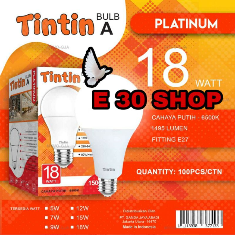 Jual Lampu LED Buld A Tin Tin Platinum 18 watt Cahaya Putih | Shopee ...