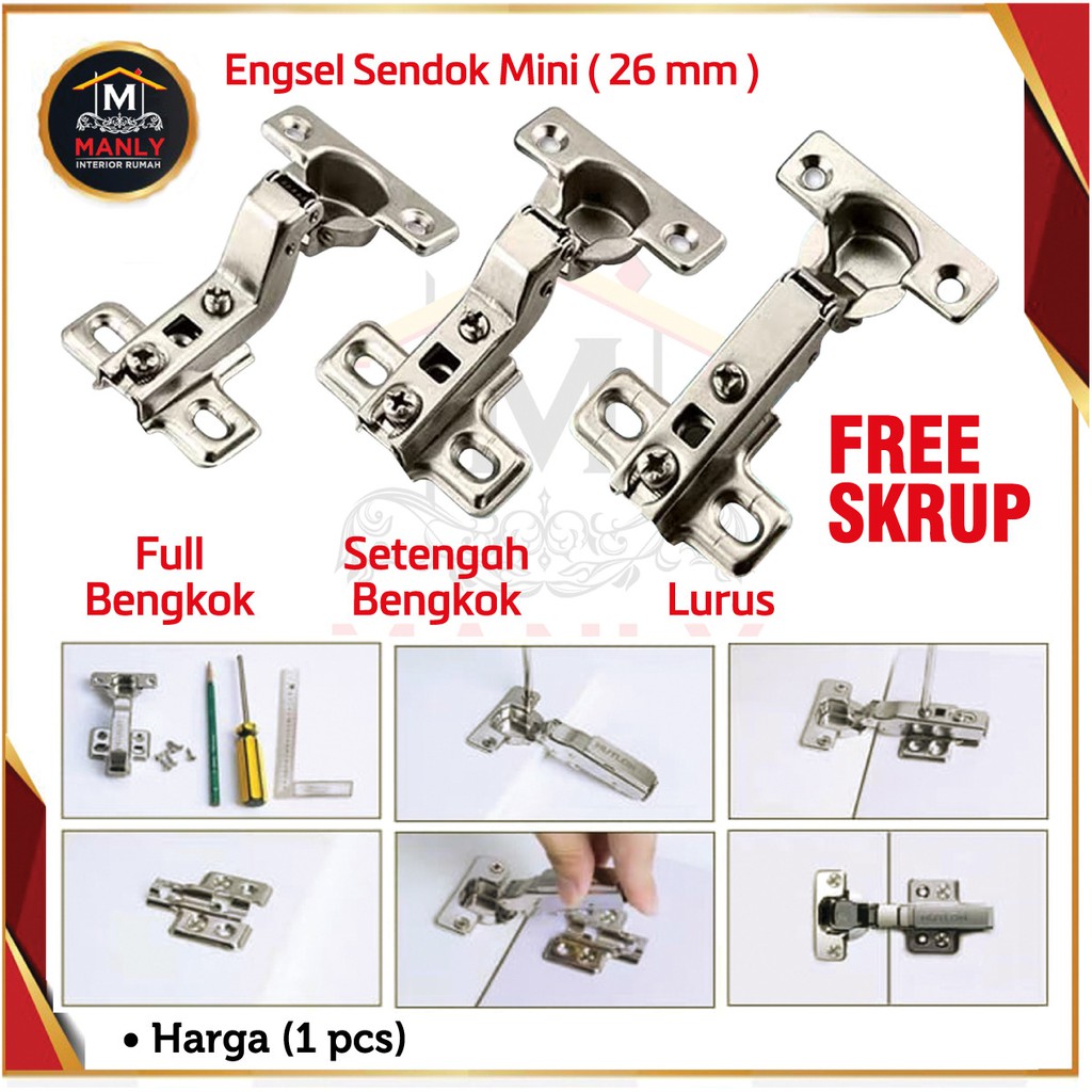 Jual Engsel Sendok Mini 26 mm isi (1 pcs) / Engsel Pintu Lemari Kecil ...