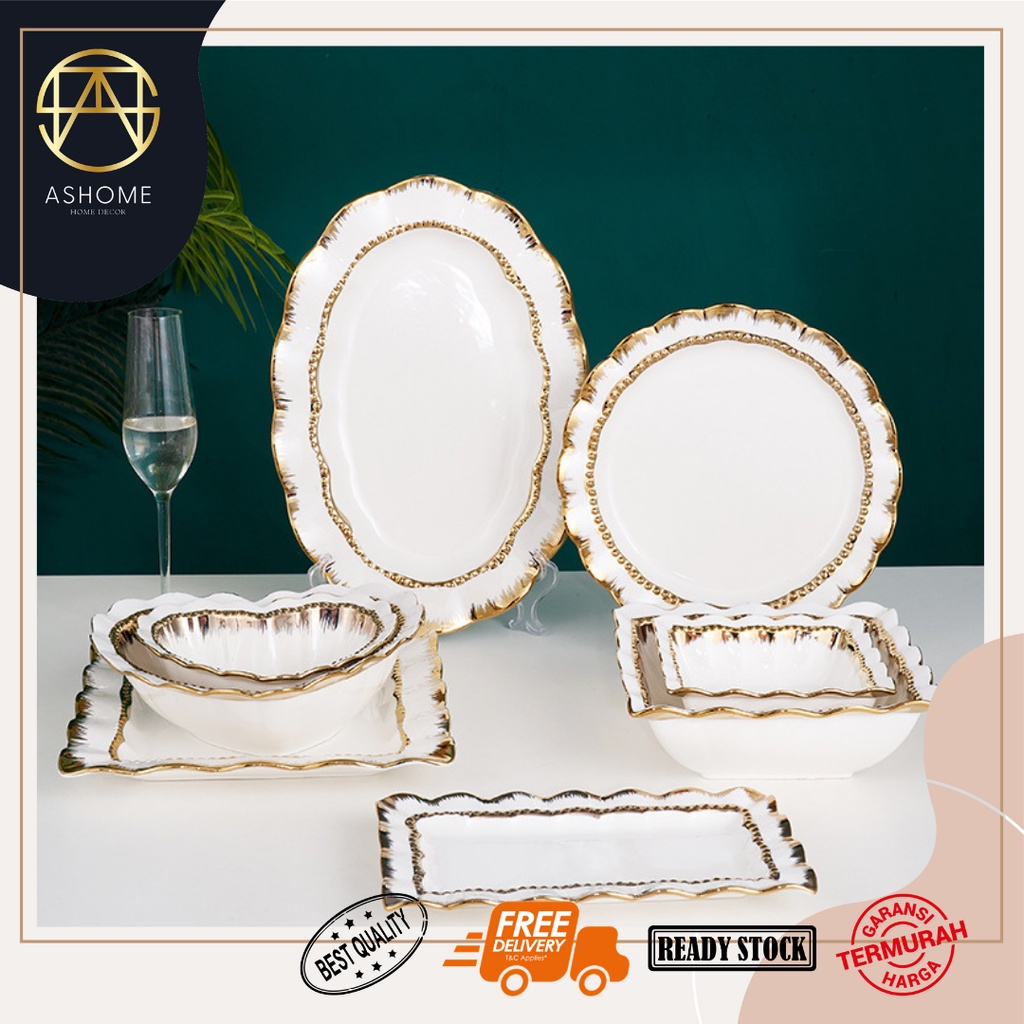 Jual ASHOME Elizabeth Collection Piring Makan dan Mangkuk Keramik Putih ...