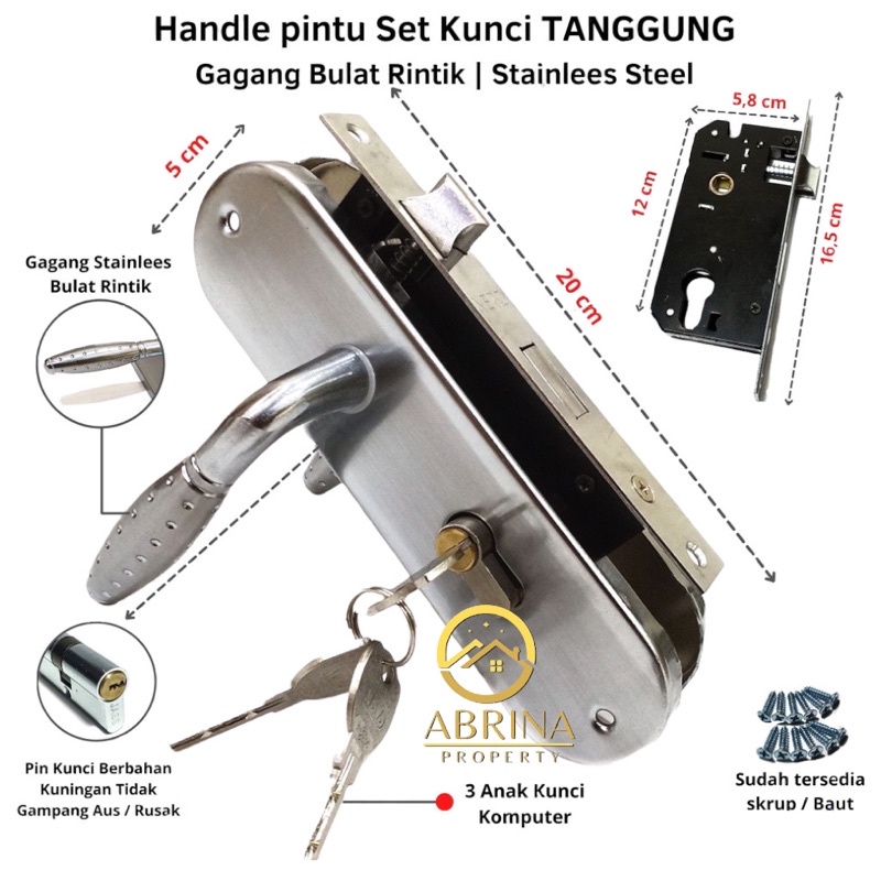 Jual handle pintu rumah set kunci body ongkel pintu rumah ukuran ...