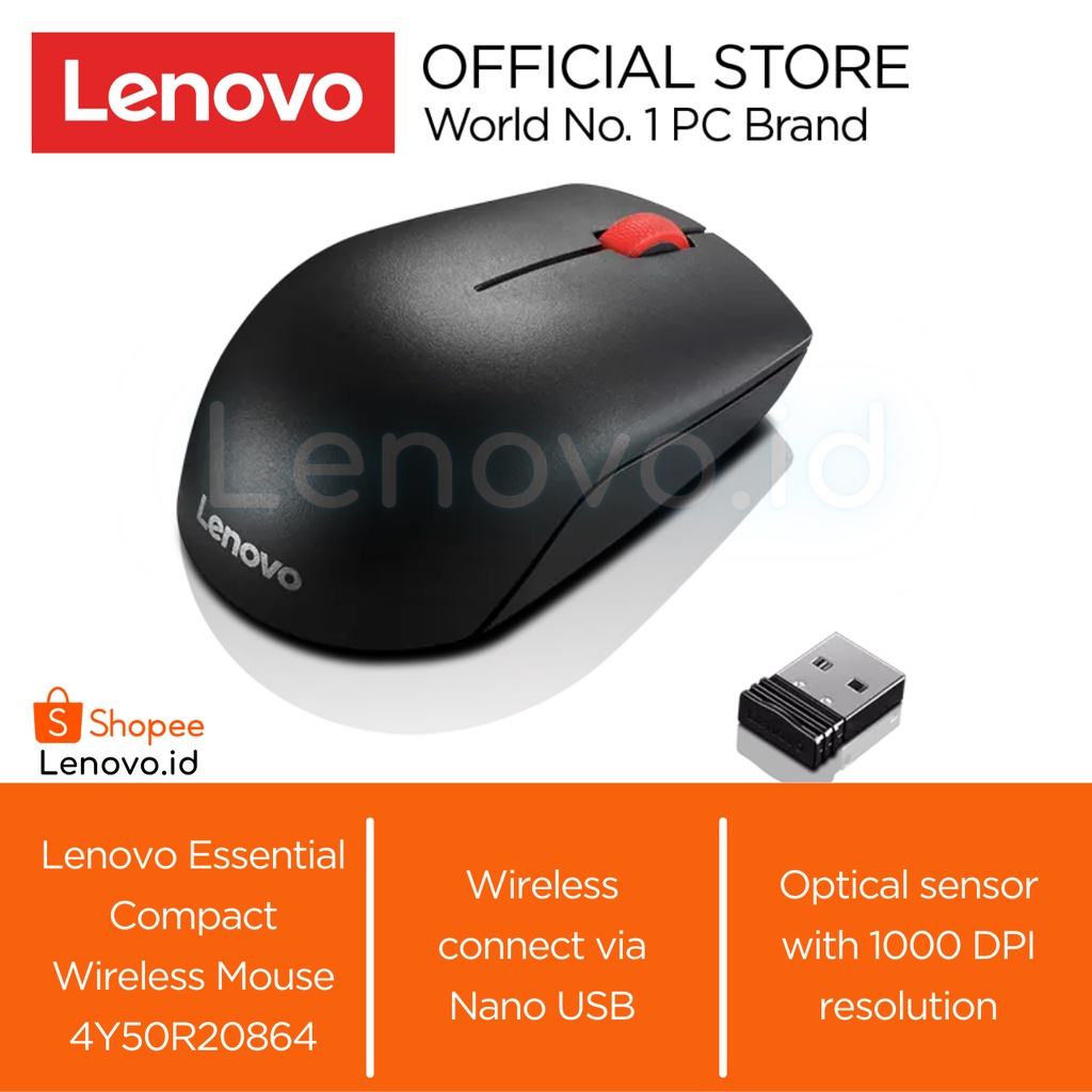 Jual Lenovo Essential Compact Wireless Mouse L300 4Y50R20864 Optical ...