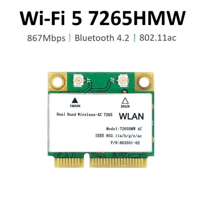 Jual WiFi 5 7265HMW Wireless Card Bluetooth 4 AC Half Mini PCIe 7265 ...