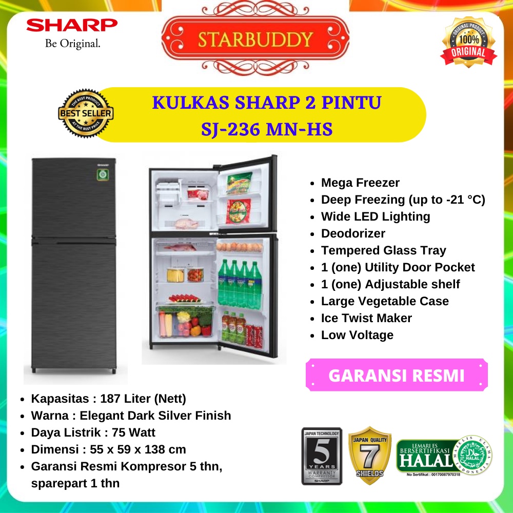 Jual KULKAS SHARP SJ-236 MN-HS, SJ 236 MN 2 PINTU | Shopee Indonesia