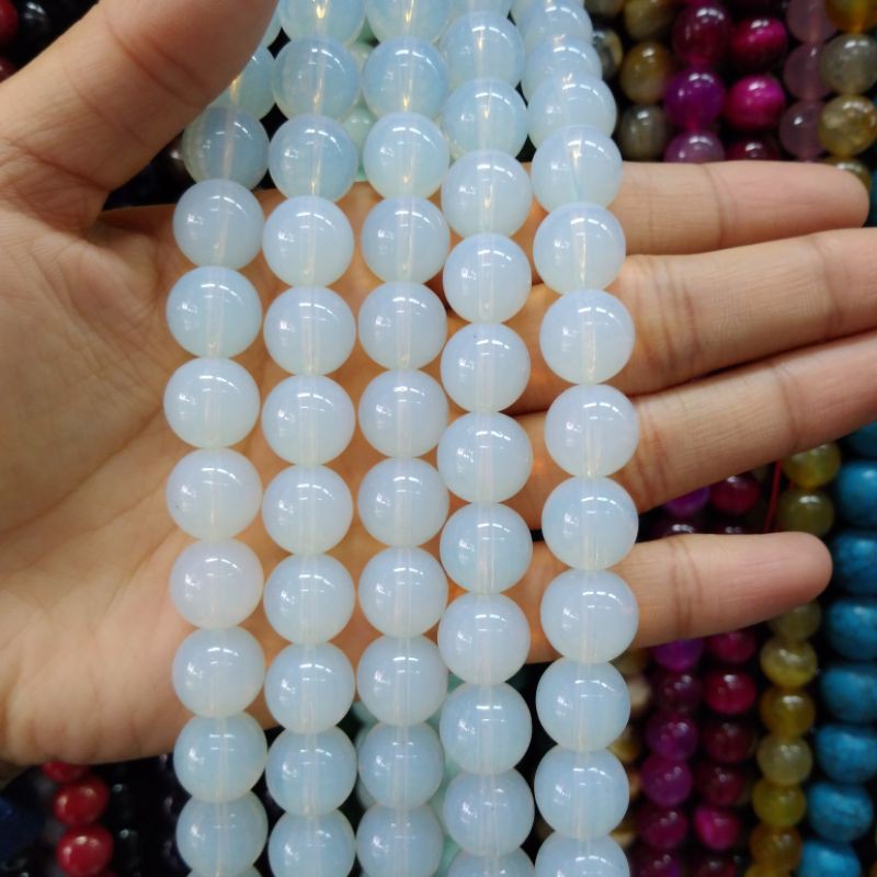 Jual Manik Manik Gelang Batu Alam White Jade Transparan Ukuran 12mm ...
