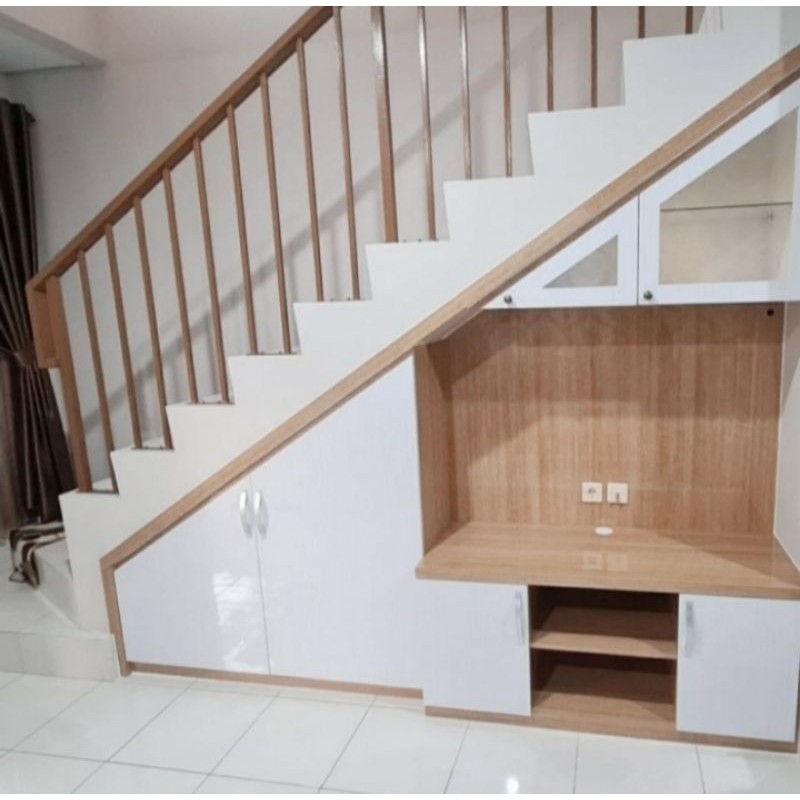 Jual lemari bawah tangga /backdrop tv minimalis/rak custom sesuai ...