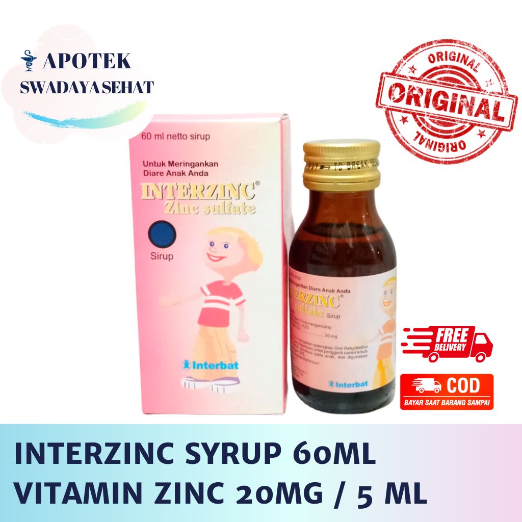 Jual INTERZINC SYRUP 60ML - Vitamin Zink 20MG / 5ML Suplemen Tambahan Diare Mencret Zinc Botol ...